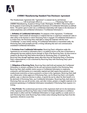 Fillable Online AMBRO Manufacturing Non Disclosure Agreement Fax Email ...