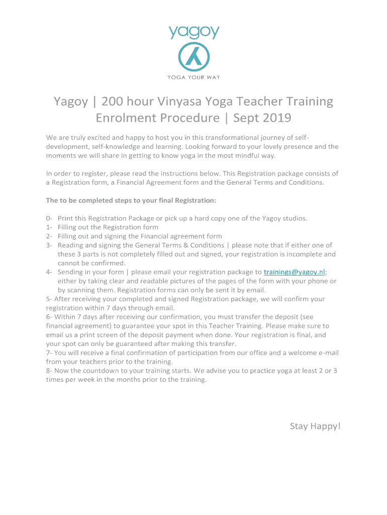 Fillable Online 200 hour Vinyasa Yoga Teacher Training Enrolment ...
