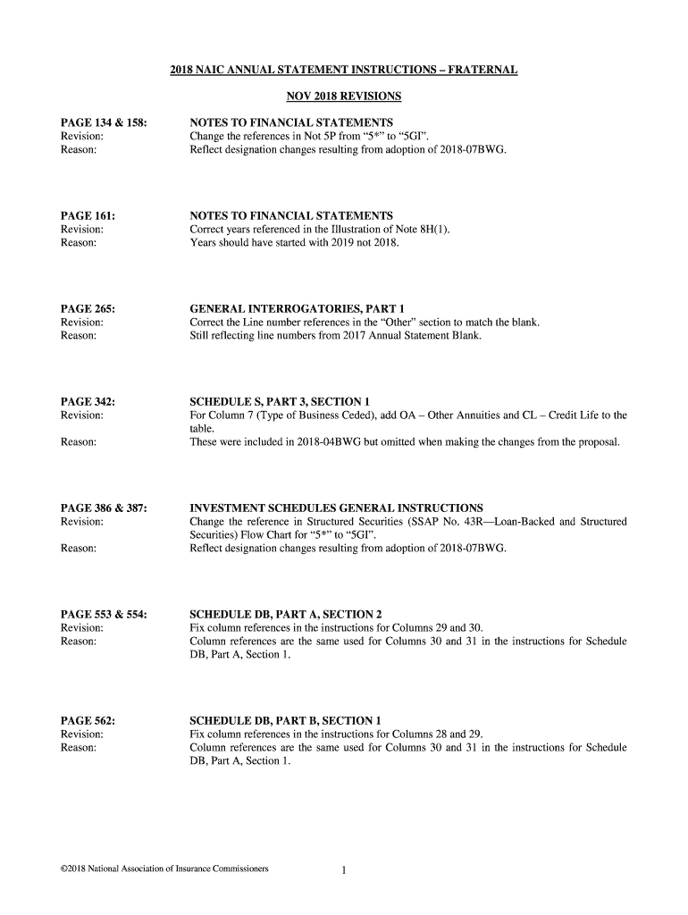 Fillable Online 2018 NAIC ANNUAL STATEMENT INSTRUCTIONS FRATERNAL Fax ...