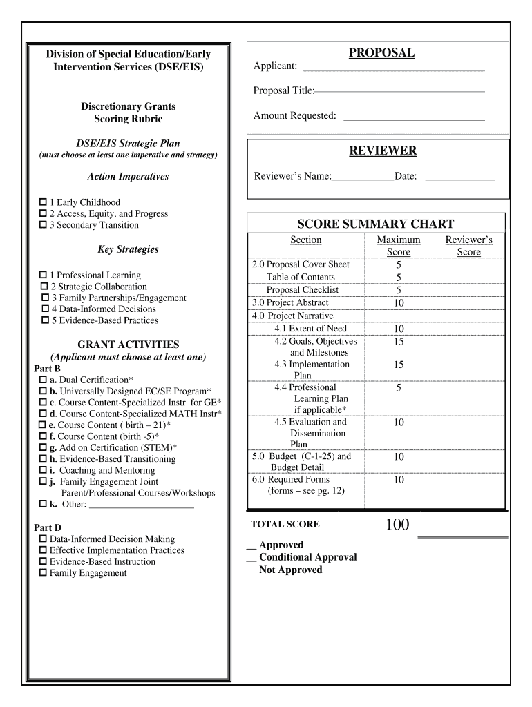 Fillable Online proposal reviewer score summary chart - Maryland State ...