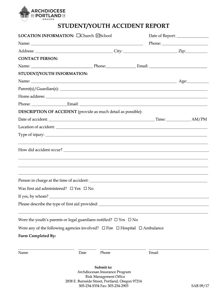Fillable Online STUDENT/YOUTH ACCIDENT REPORT Fax Email Print - pdfFiller