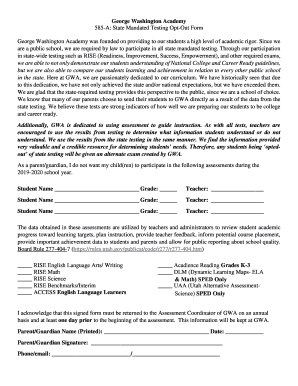 Fillable Online Opt-Out Form - George Washington Academy - PDFfiller ...
