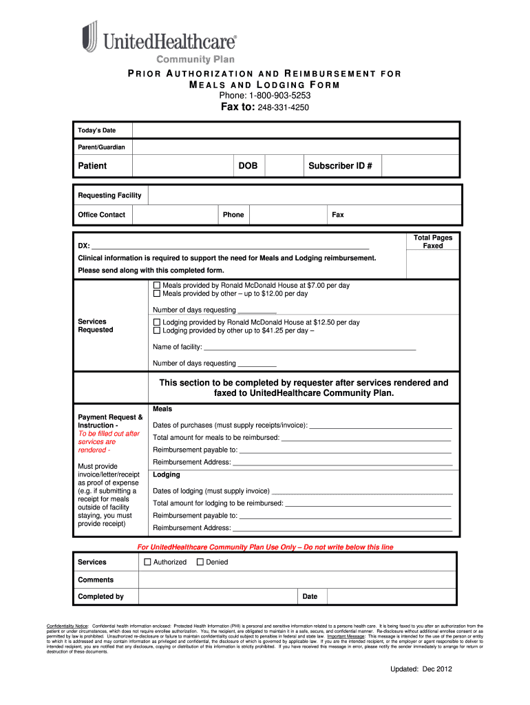 Fillable Online Meal and Lodging Authorization Form - LogistiCare Fax ...