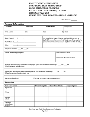 Thrift Shop Employment Application - Fort Hood Area Thrift Shop - Fill ...