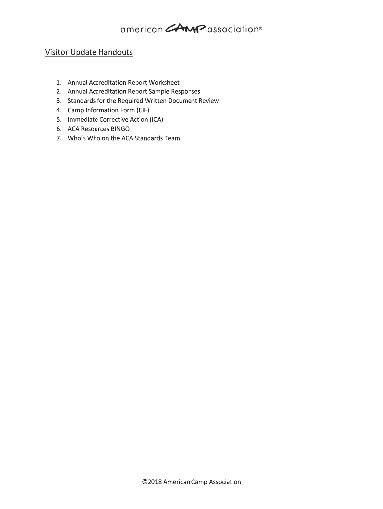 Fillable Online Visitor Update Handouts - American Camp Association Fax ...