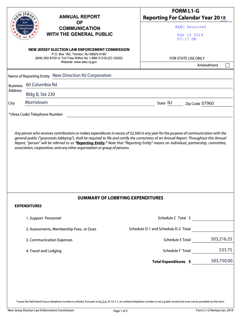 Fillable Online FORM L1-G ANNUAL REPORT Reporting For Calendar Year ...