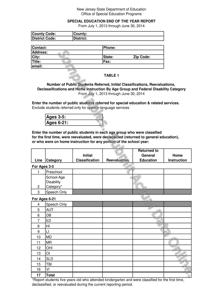Fillable Online EOY Sample Forms - NJ.gov Fax Email Print - pdfFiller