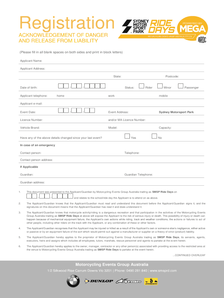 Fillable Online ACKNOWLEDGEMENT OF DANGER Fax Email Print - pdfFiller