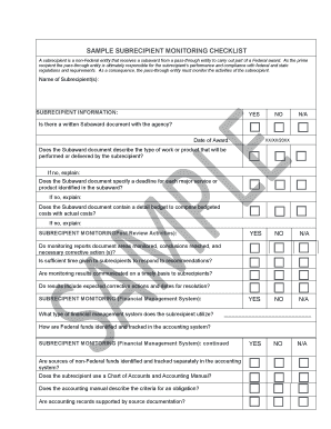 Fillable Online SAMPLE SUBRECIPIENT MONITORING CHECKLIST. financial ...