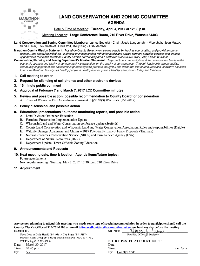 Fillable Online OFFICIAL NOTICE AND AGENDA Kronenwetter Plan ... Fax Email Print - pdfFiller