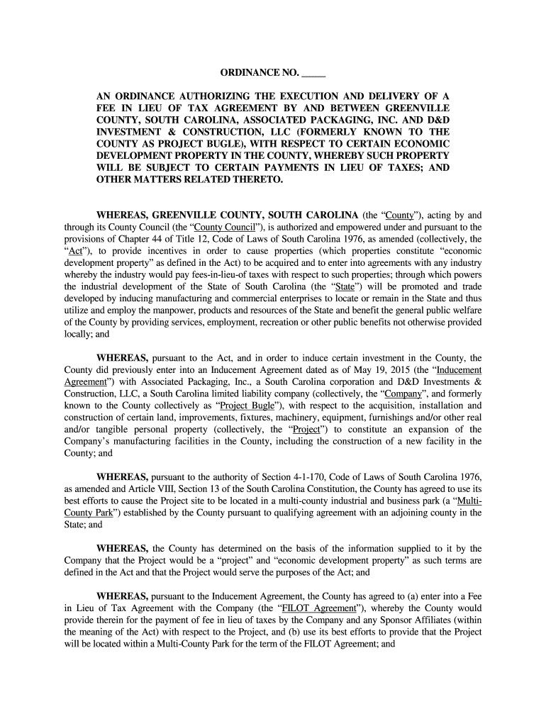 Fillable Online Clean Copy - Fee in Lieu of Tax and Special Source ...