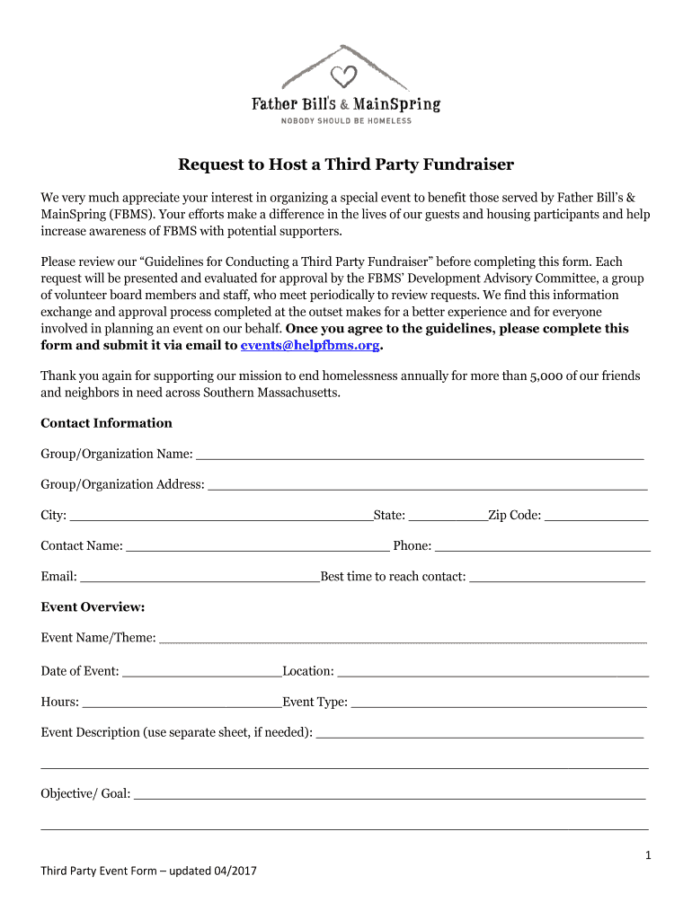 Fillable Online Request to Host a Third Party Fundraiser - Father Bill ...