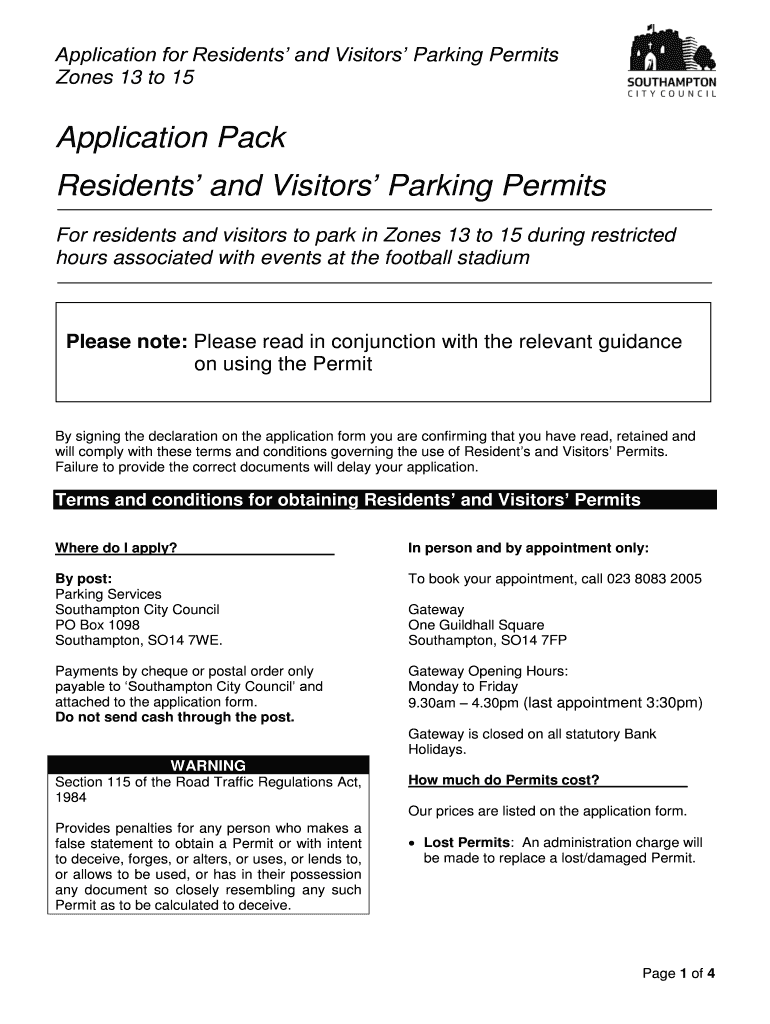 Fillable Online Resident and visitor permits forms - Southampton City ...