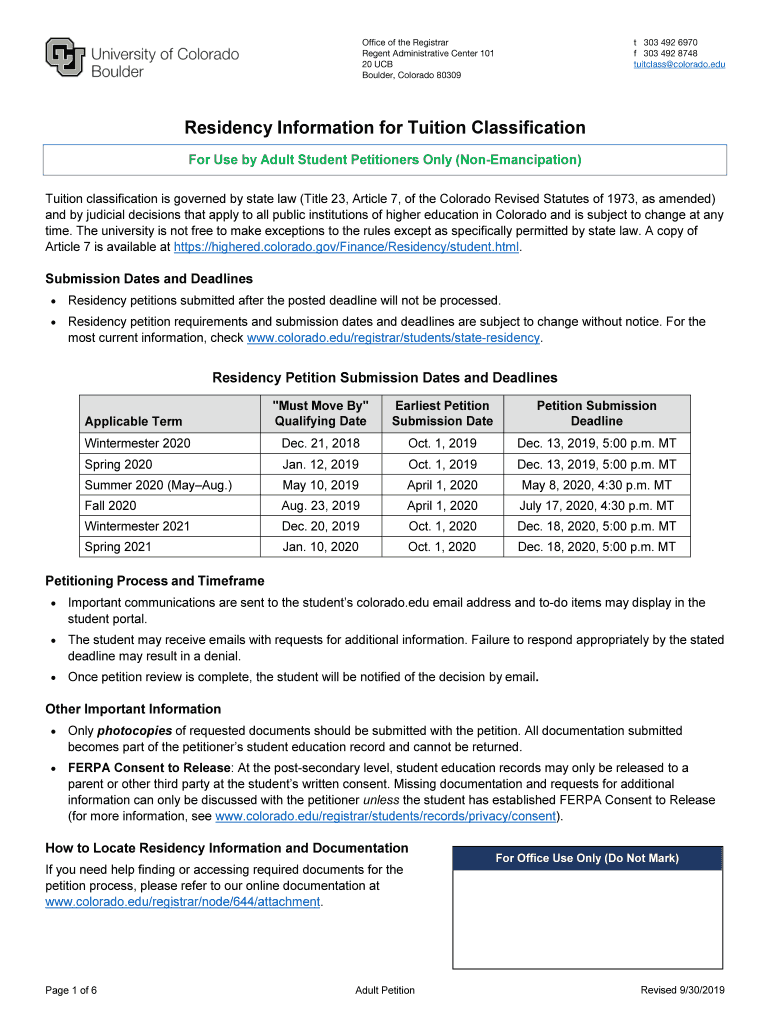 Fillable Online Petition for Colorado Residency for Tuition Purposes ...