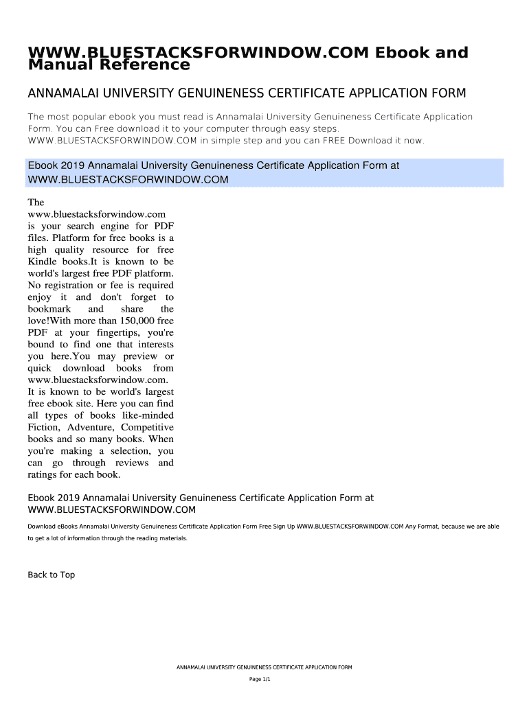 Fillable Online Ebook 2019 Annamalai University Genuineness Certificate ...