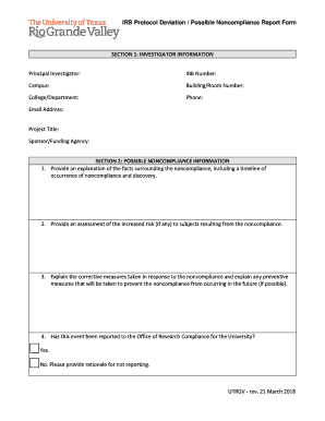 Fillable Online IRB Protocol Deviation / Possible Noncompliance Report Form Fax Email Print ...