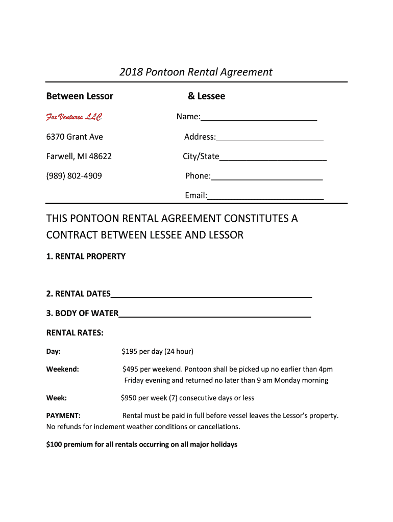 Fillable Online standard boat rental agreement 000100 - Willamette ...