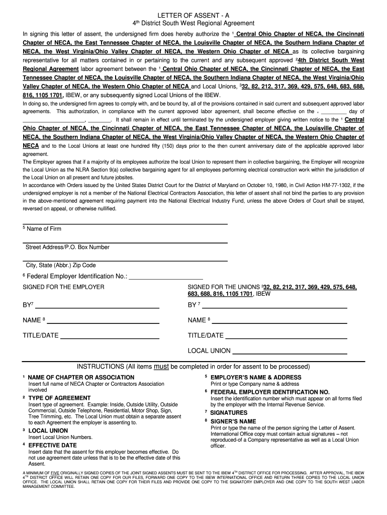 Fillable Online LETTER OF ASSENT - A 4th District South West Regional ...