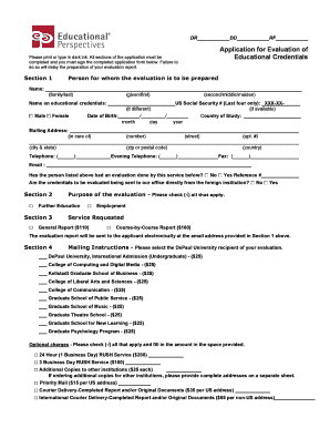 Fillable Online Application for Evaluation of Educational Credentials ...