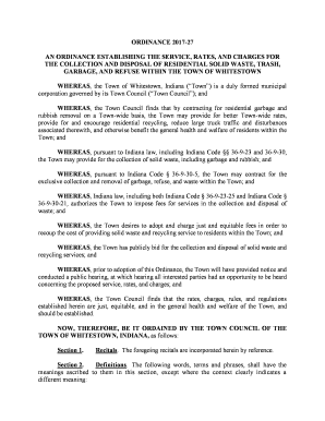 Fillable Online whitestown in 1 MUNICIPAL SOLID WASTE ORDINANCE (SAMPLE ...