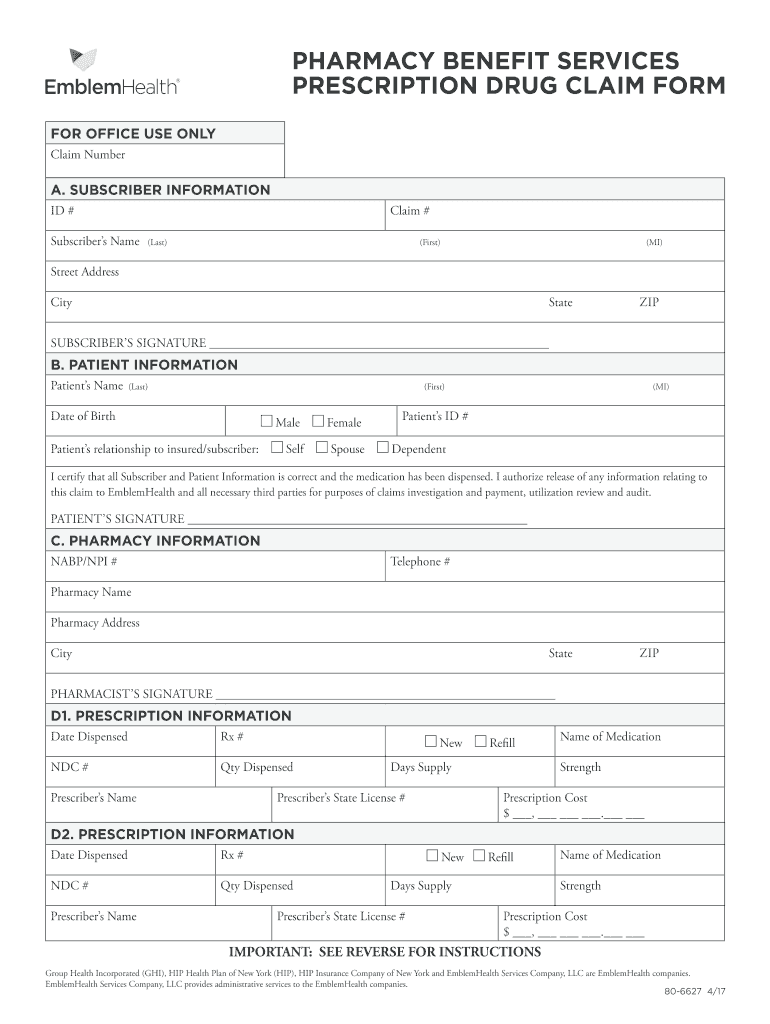 Fillable Online Pharmacy Benefit Serivces Prescription Drug Claim Form ...