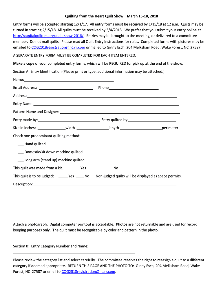 Fillable Online Quilt Show Entry Rules and Instructions - Crystal Coast ...