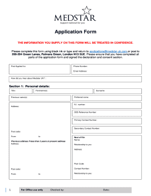 Fillable Online Application Form - medstar-uk.com Fax Email Print ...