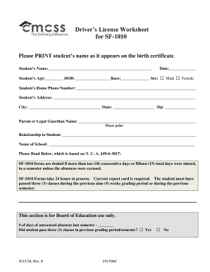 Fillable Online Drivers License Worksheet Fax Email Print - pdfFiller