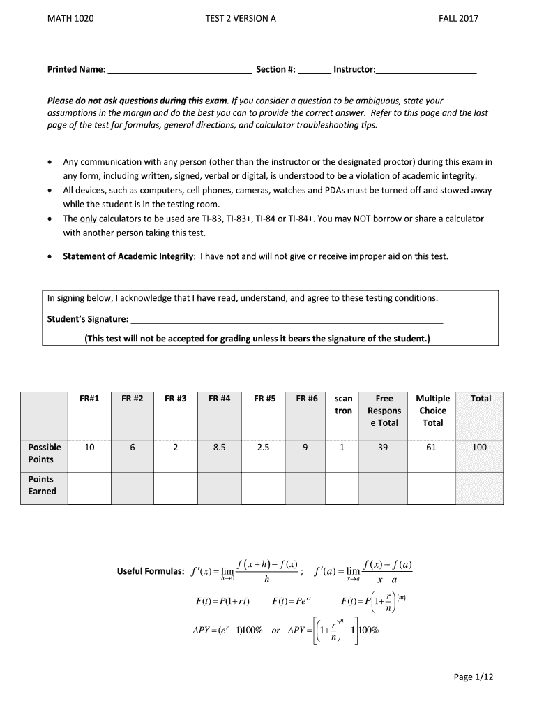 Fillable Online mthsc clemson MATH 1020 : Introduction to Mathematical ...