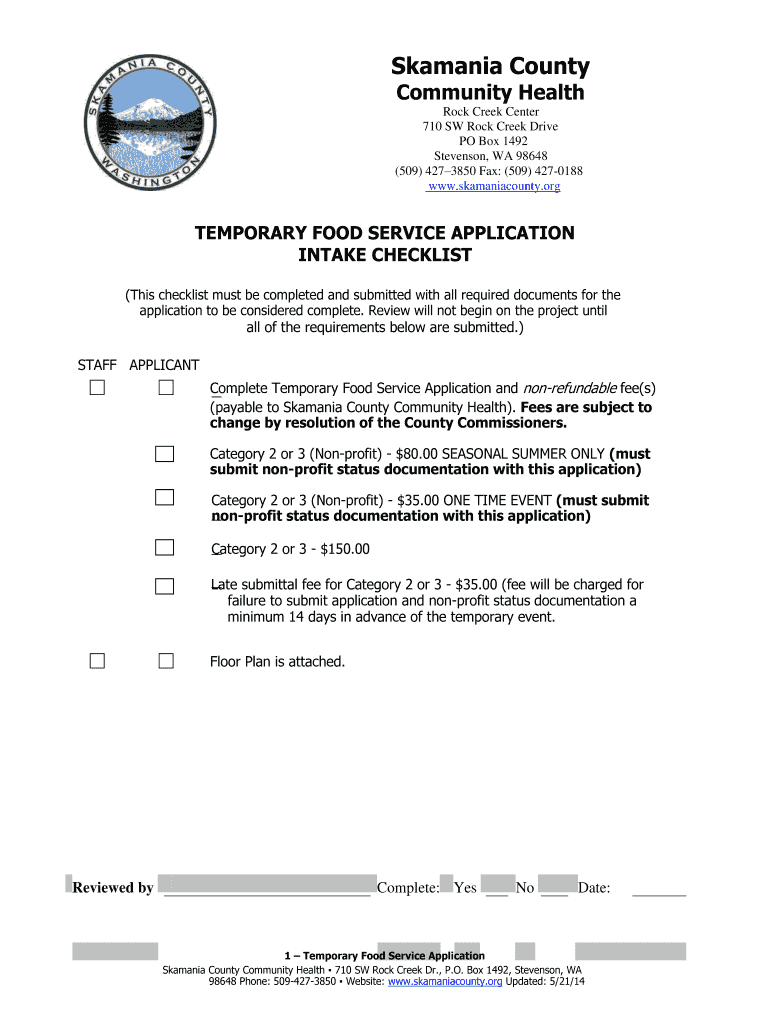 Fillable Online Temporary Food Application - Skamania County Fax Email ...
