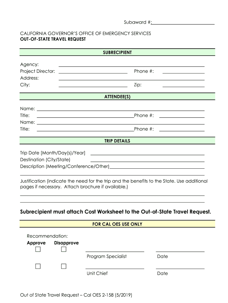 Fillable Online Out of State Travel Form. Out of State Travel Form Fax ...
