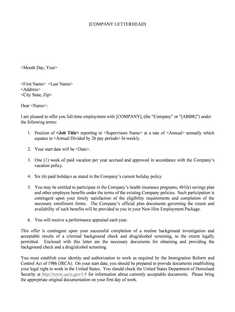 Fillable Online Sample Employer Letter Company Letterhead Must include ...