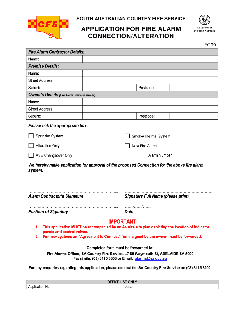 Fillable Online FC09-Application for Fire Alarm Connection-Alteration ...
