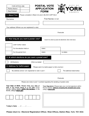 Fillable Online Postal vote application form - Durham County Council ...