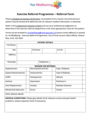 Fillable Online Exercise Referral Programme Referral Form - york.gov.uk ...