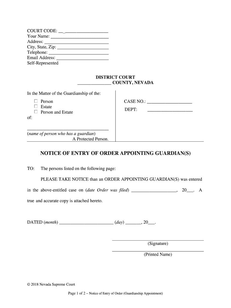 Fillable Online notice of entry of order appointing guardian(s) - State of ... Fax Email Print ...