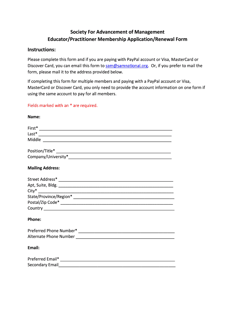 Fillable Online Educator/Practitioner Membership Application/Renewal Form ... Fax Email Print ...