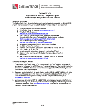 Fillable Online CalStateTEACH Application for the Early Completion ...