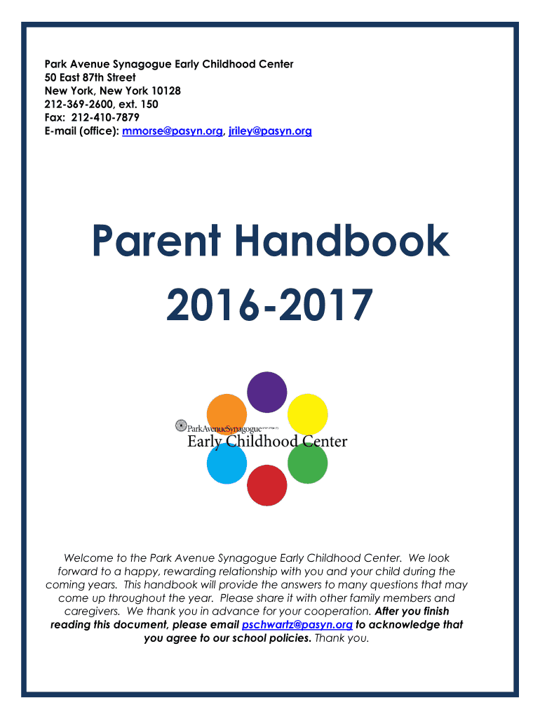 Fillable Online parent handbook - Park Avenue Synagogue Fax Email Print - pdfFiller