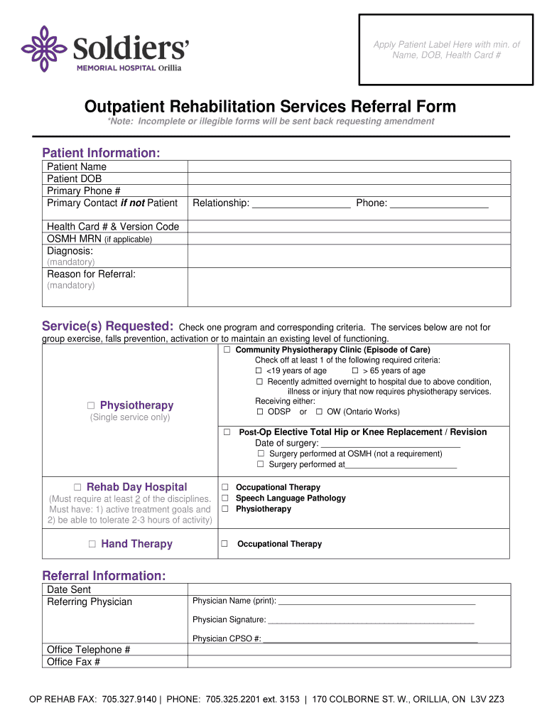 Fillable Online Outpatient Rehabilitation Services Referral Request ...