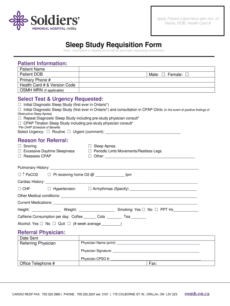 Fillable Online sleep disorder assessment requisition form - Toronto ...