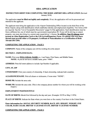 Fillable Online INSTRUCTION SHEET FOR COMPLETING THE BOISE AIRPORT SIDA ...