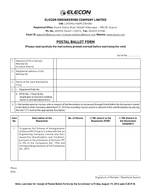 Fillable Online postal ballot form - Elecon Fax Email Print - pdfFiller