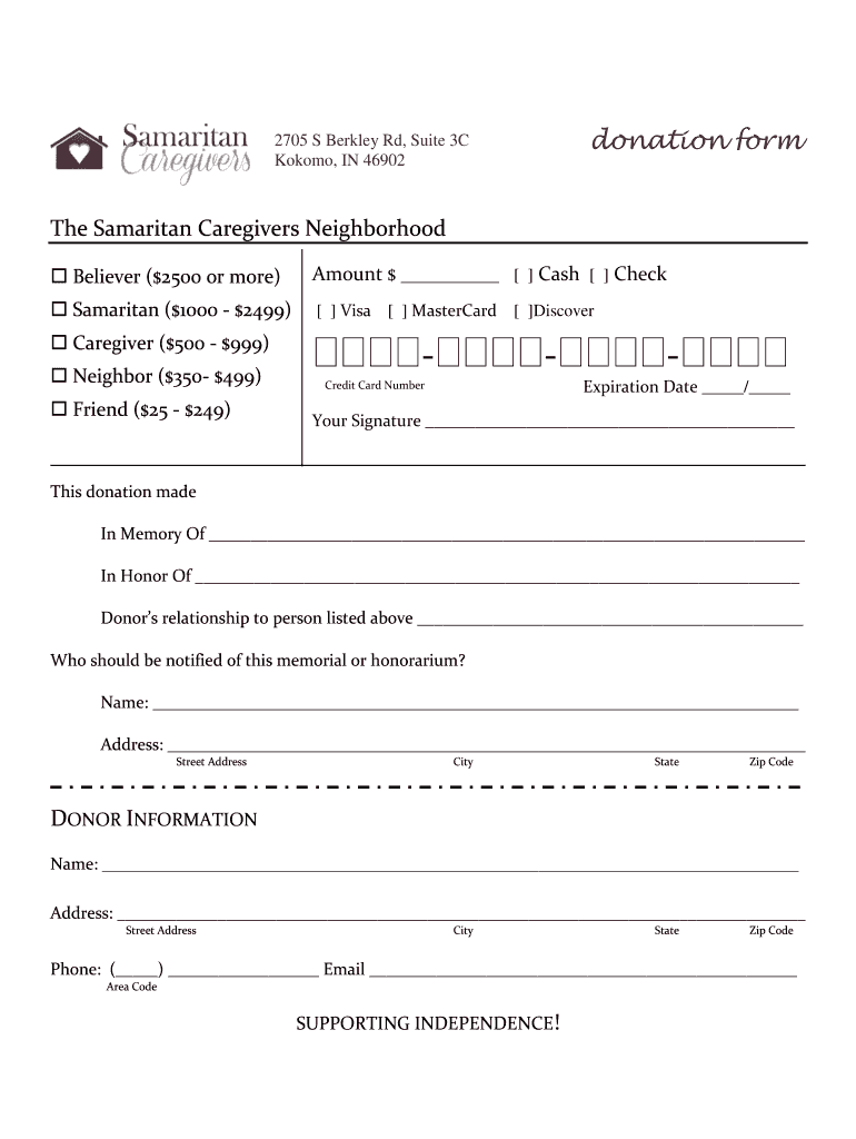 Fillable Online The Samaritan Caregiver Neighborhood - Samaritan ...