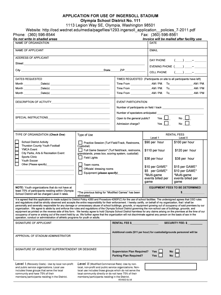 Fillable Online Ingersoll Stadium Key-Card Application - Olympia School ...