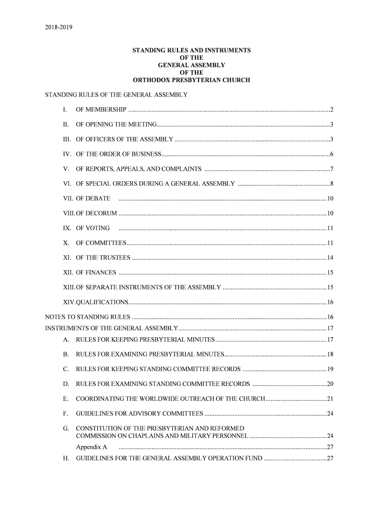 Fillable Online Standing Rules of the General Assembly - Presbyterian ...