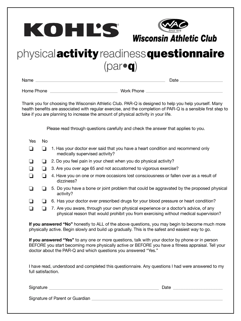 Fillable Online physical activity readiness questionnaire - Wisconsin ...