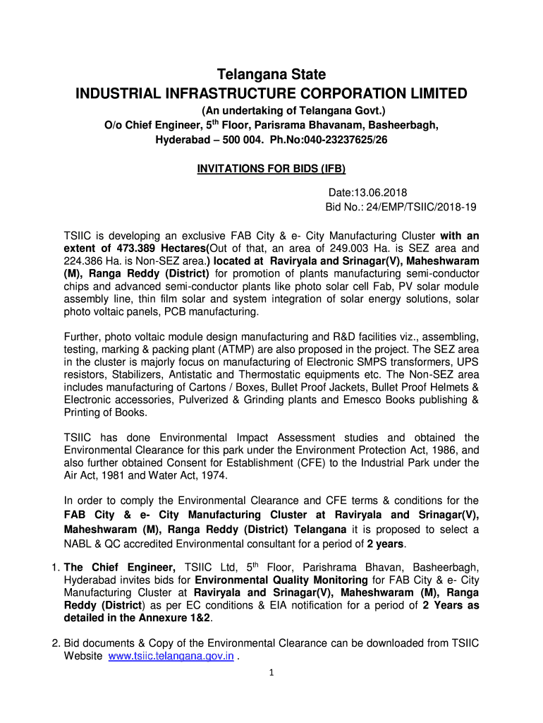 Fillable Online tsiic telangana gov Telangana State INDUSTRIAL INFRASTRUCTURE ... - tsiic Fax ...