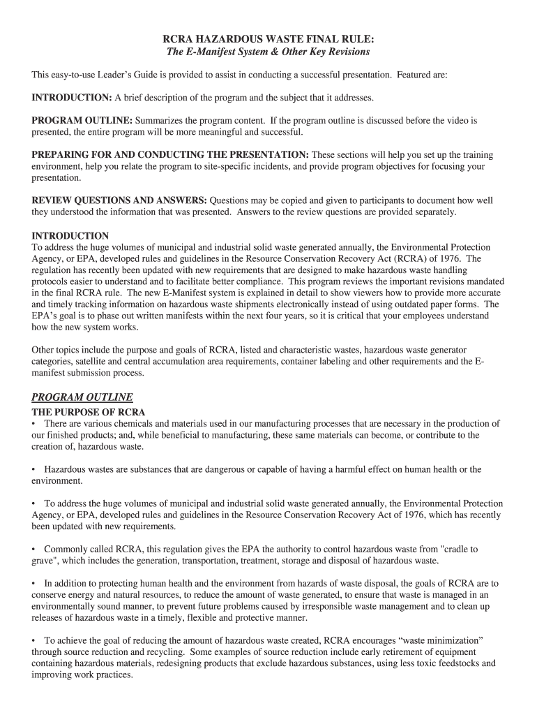 Fillable Online RCRA Hazardous Waste Final Rule: The E-Manifest System ...