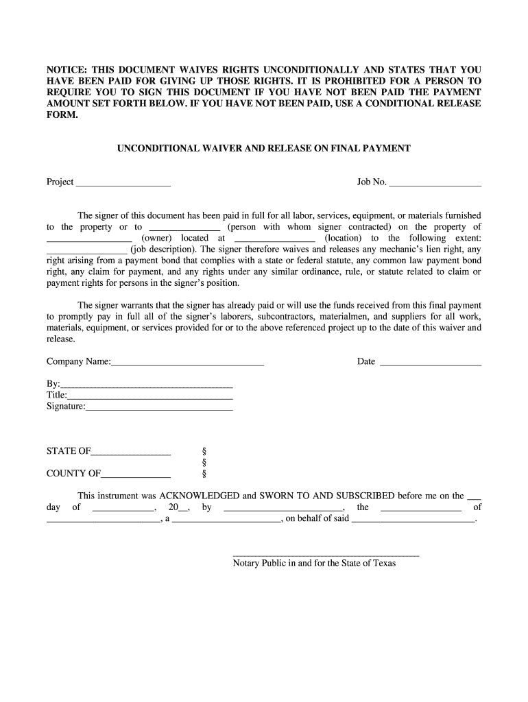 Fillable Online Unconditional and Conditional Lien Waivers - HubSpot ...